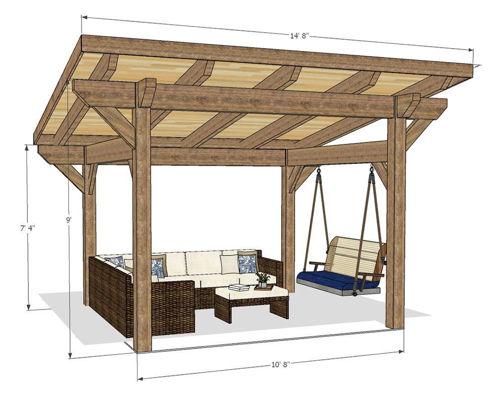 10’8 x10 Sloped Pergola – Straight Frame – 6×6 – Front – Height ...