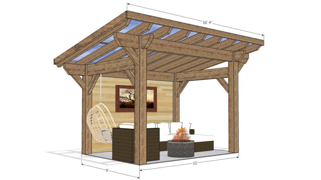 12×9 Sloped Pergola – Angle Straight POLY – Front Side - Ontario ...