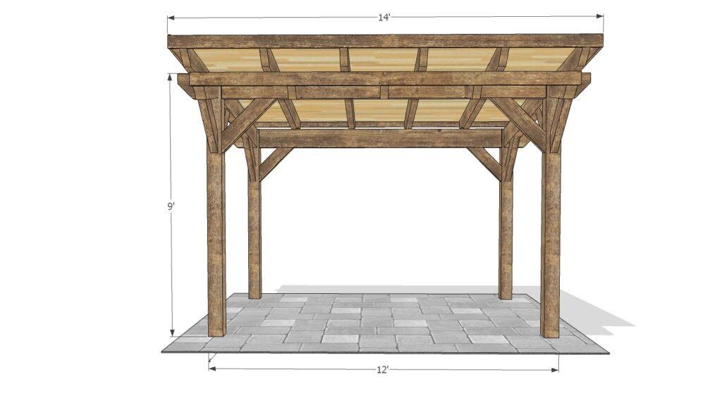 12×8 Sloped Pavilion w Front Overhang -Front - Ontario Outdoor Rooms ...